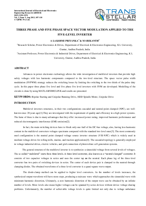 Pdf Three Phase And Five Phase Space Vector Modulation Applied To The