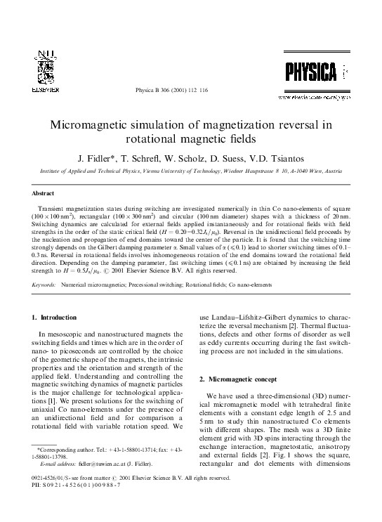 (PDF) Micromagnetic simulation of magnetization reversal in rotational magnetic fields