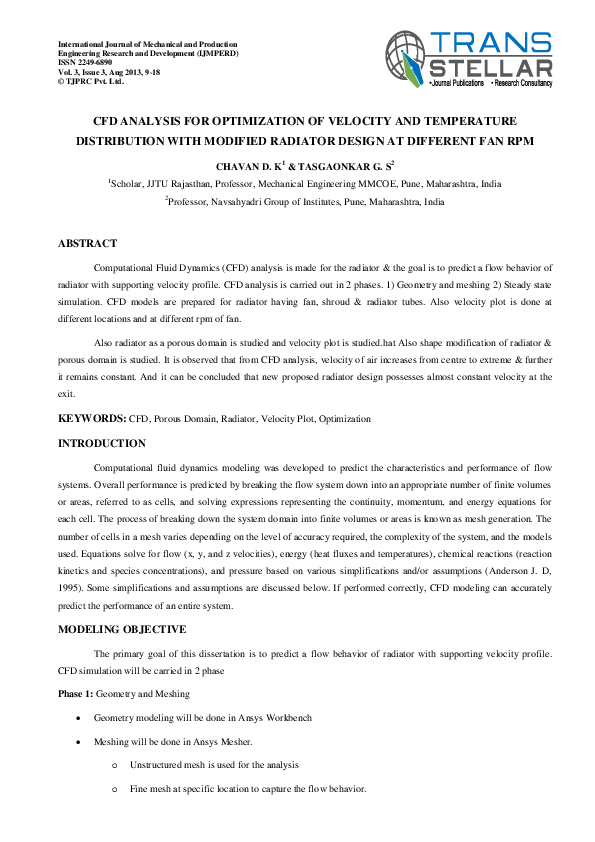 Pdf Cfd Analysis For Optimization Of Velocity And Temperature Distribution With Modified