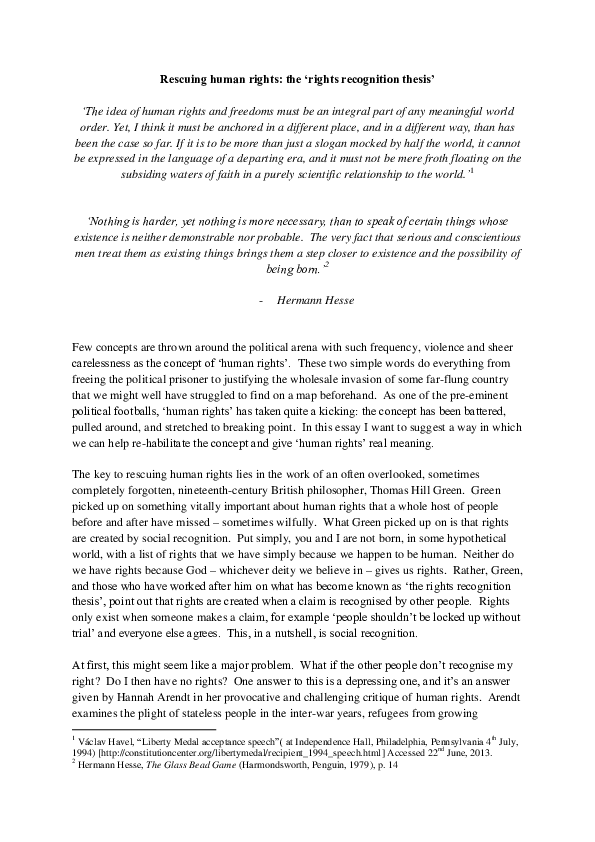 (PDF) Rescuing Human Rights: the 'rights recognition thesis'