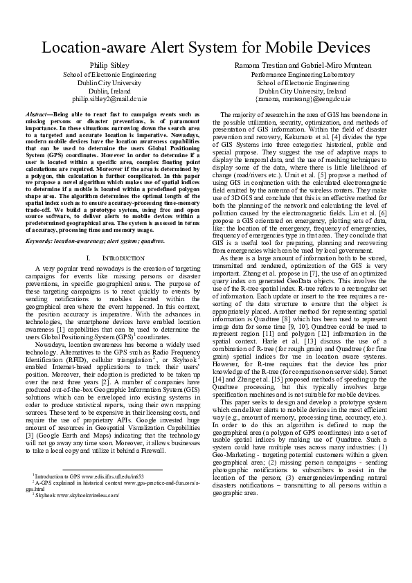 (PDF) Location-aware Alert System for Mobile Devices