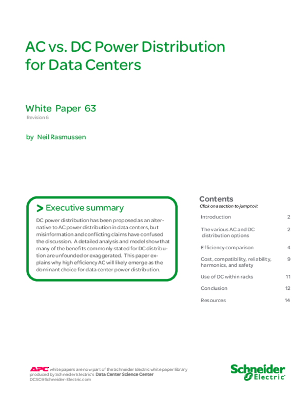 (PDF) AC vs. DC Power Distribution for Data Centers Revision 6