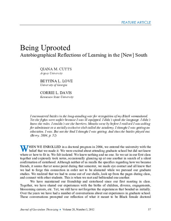 (PDF) Being uprooted: Autobiographical reflections of learning in the ...