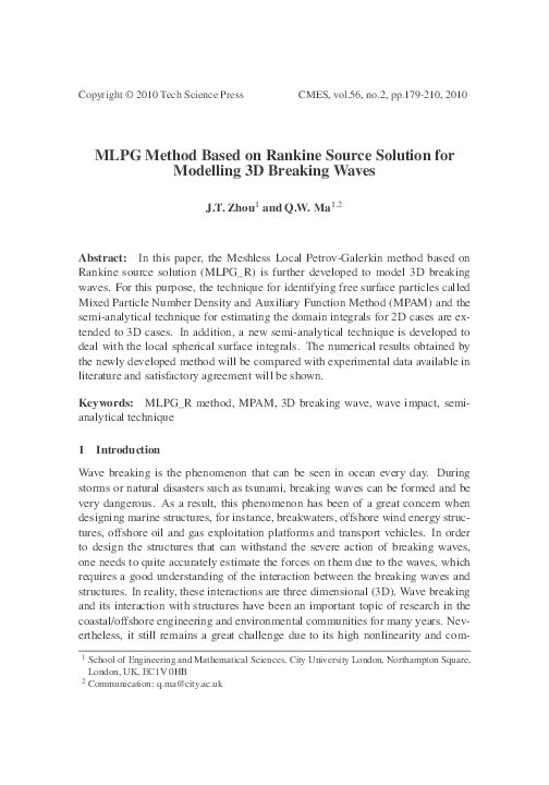(PDF) MLPG Method Based on Rankine Source Solution for Modelling 3D Breaking Waves