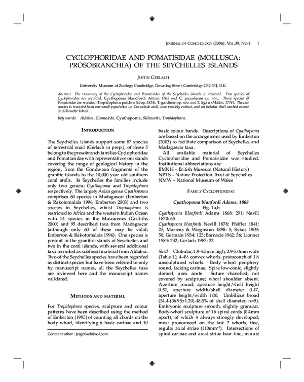 (PDF) Cyclophoridae and Pomatiopsidae (Mollusca: Prosobranchia) of the ...