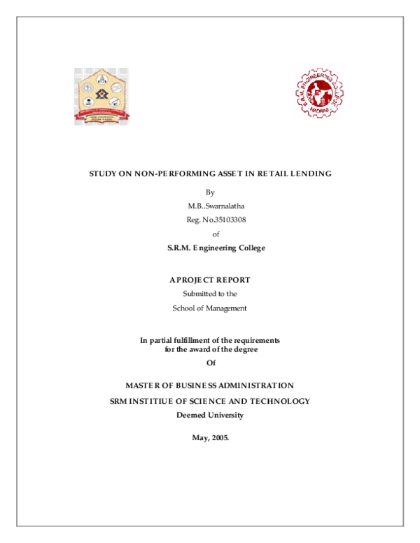 (PDF) STUDY ON NON-PERFORMING ASSET IN RETAIL LENDINGSignature of the ...
