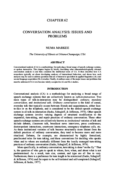 (PDF) CHAPTER 62 CONVERSATION ANALYSIS: ISSUES AND PROBLEMS