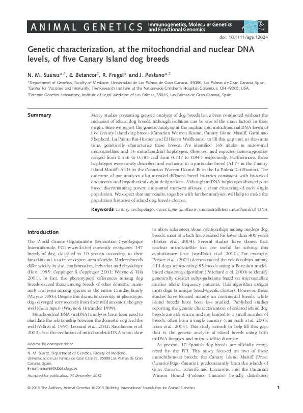 (PDF) Genetic characterization, at the mitochondrial and nuclear DNA ...