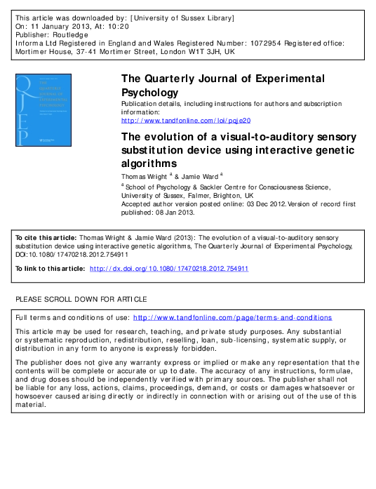 (PDF) The evolution of a visual-to-auditory sensory substitution device using interactive ...