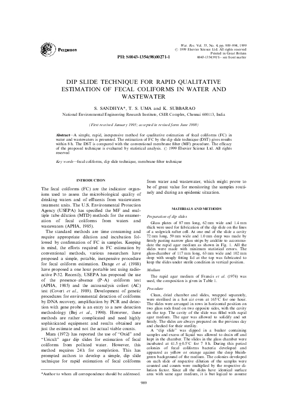 (PDF) DIP SLIDE TECHNIQUE FOR RAPID QUALITATIVE ESTIMATION OF FECAL ...