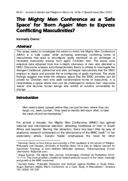 (PDF) The Mighty Men Conference as a 'Safe Space' for 'Born Again' Men ...