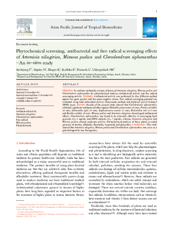 (PDF) Phytochemical screening, antibacterial and free radical scavenging effects of Artemisia ...