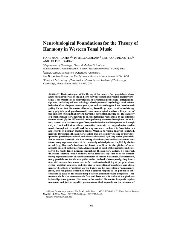 (PDF) Neurobiological Foundations for the Theory of Harmony in Western ...