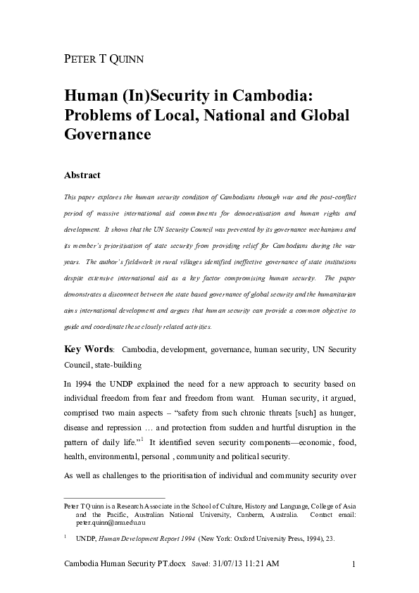 (PDF) Cambodia Human Security