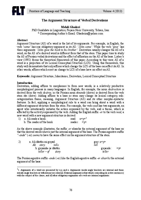 The Argument Structure of Verbal Derivations