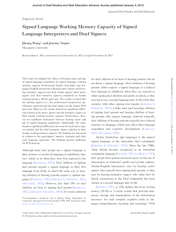 (PDF) Signed language working memory capacity of signed language interpreters and deaf signers