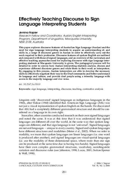 (PDF) Effectively Teaching Discourse to Sign Language Interpreting Students