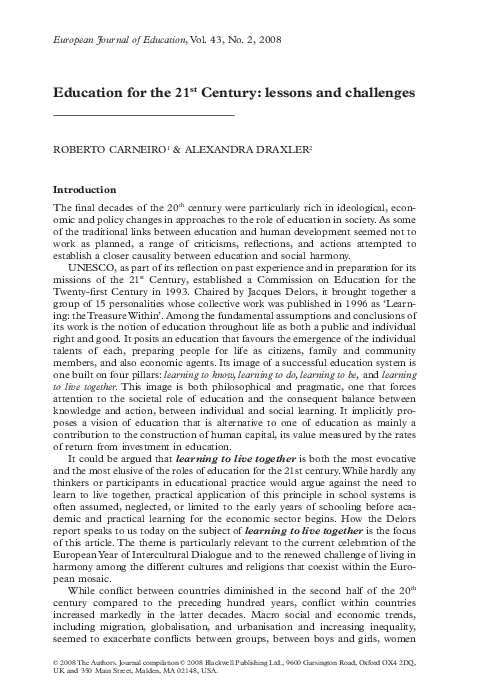 (PDF) Education for the 21 st Century: lessons and challenges