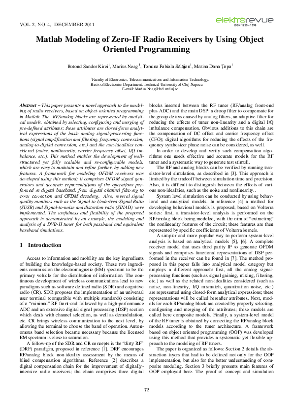 (PDF) Matlab Modeling of Zero-IF Radio Receivers by Using Object Oriented Programming