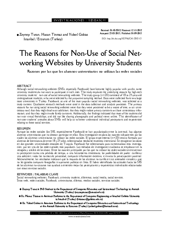 (PDF) The Reasons for Non-Use of Social Networking Websites by ...