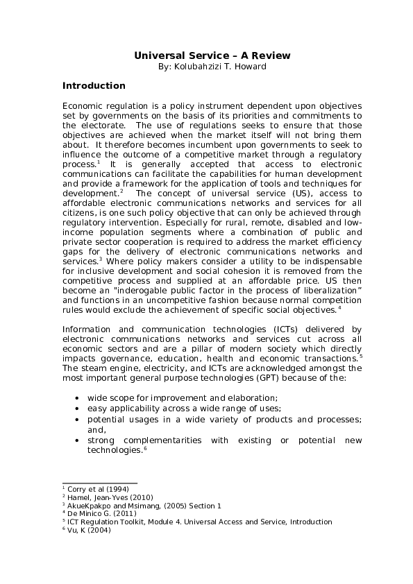 (DOC) Universal Service A Review