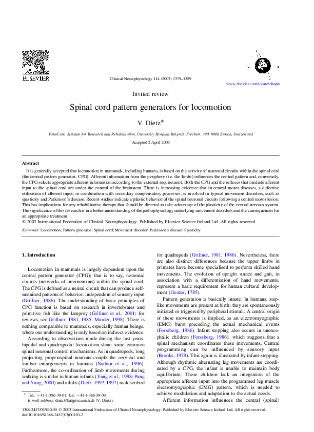 (PDF) Invited review Spinal cord pattern generators for locomotion