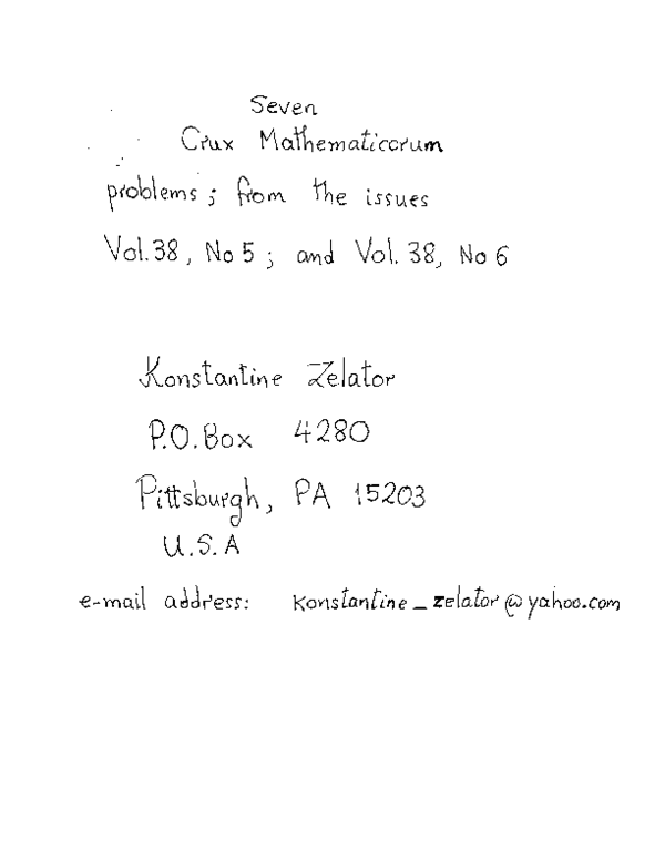 (PDF) Seven Crux Mathematicorum problems