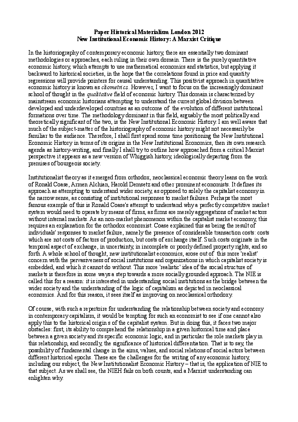 (DOC) The New Institutionalist Economic History: A Marxist Critique