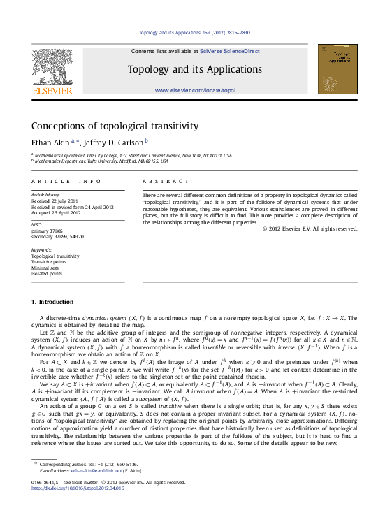 (PDF) Conceptions of Topological Transitivity