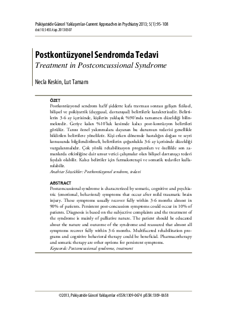 (PDF) Postkontüzyonel Sendromda Tedavi Treatment in Postconcussional ...
