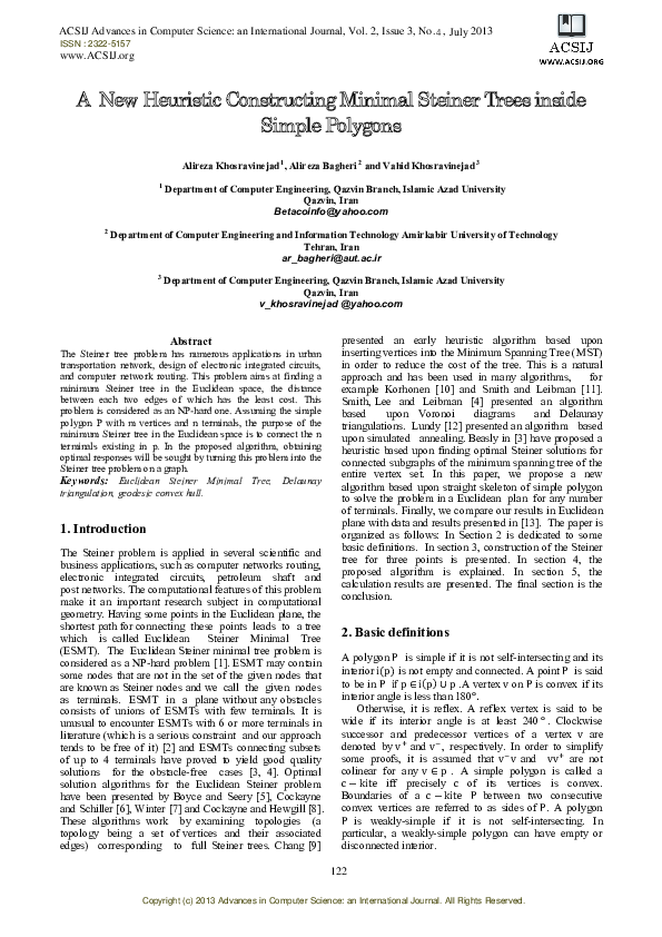 Pdf Heuristic For Minimal Steiner Trees In Polygons