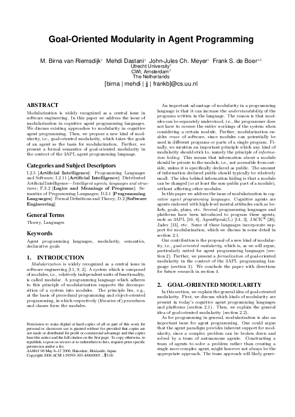 Pdf Goal Oriented Modularity In Agent Programming
