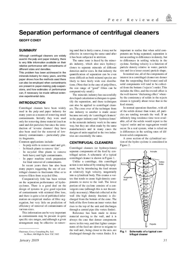 (PDF) Separation performance of centrifugal cleaners