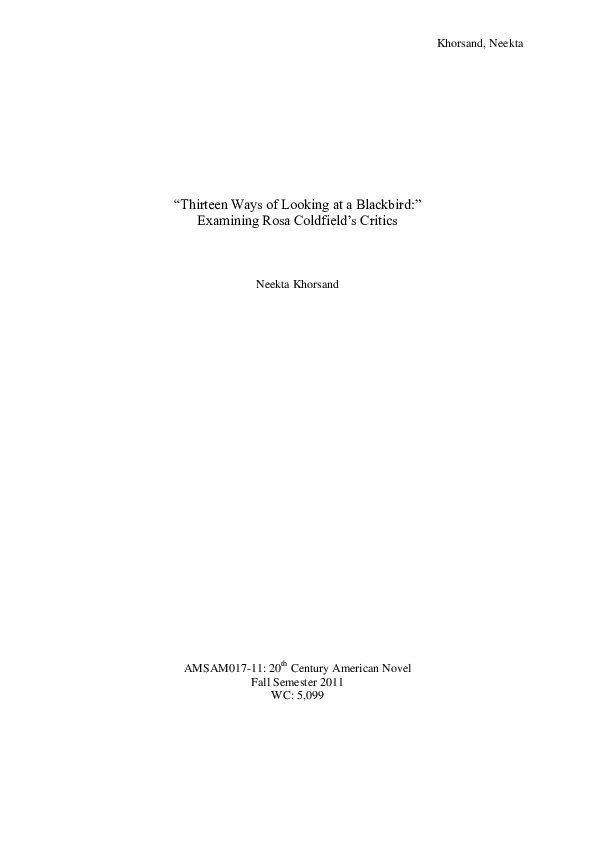 (DOC) "Thirteen Ways of Looking at a Blackbird:" Examining Rosa ...