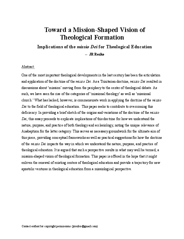 (PDF) Toward a Mission-Shaped Vision of Theological Formation ...