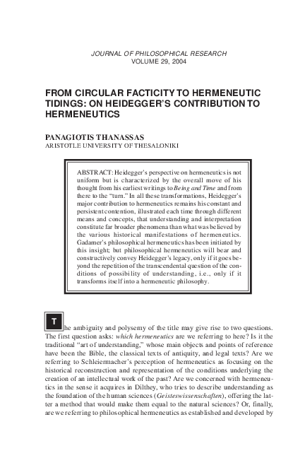 (PDF) Heidegger's Evolving Contributions to Hermeneutics
