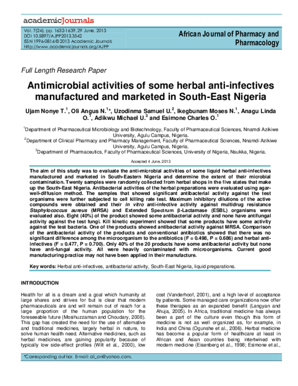 Antimicrobial activities of some herbal anti-infectives