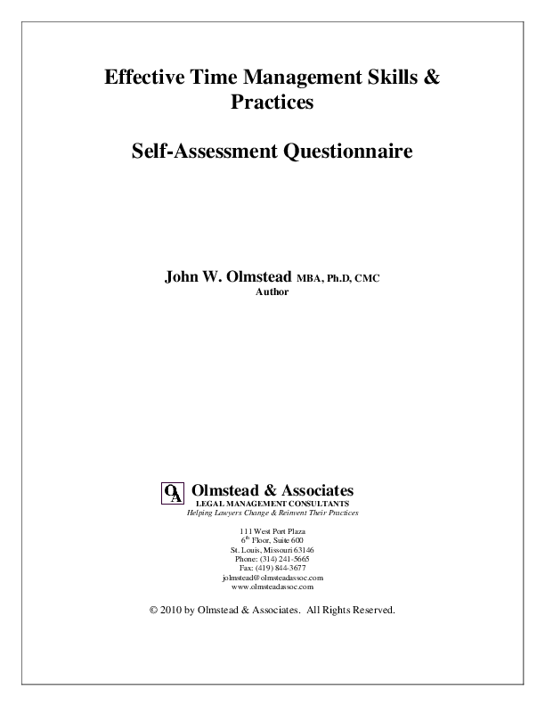 (PDF) Effective Time Management Skills Self Assessment Questionnaire