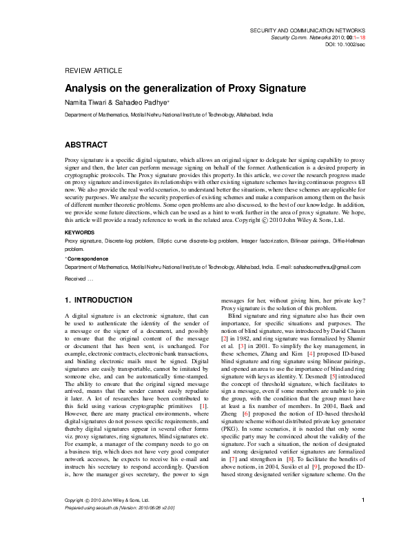 (PDF) Analysis on the generalization of proxy signature