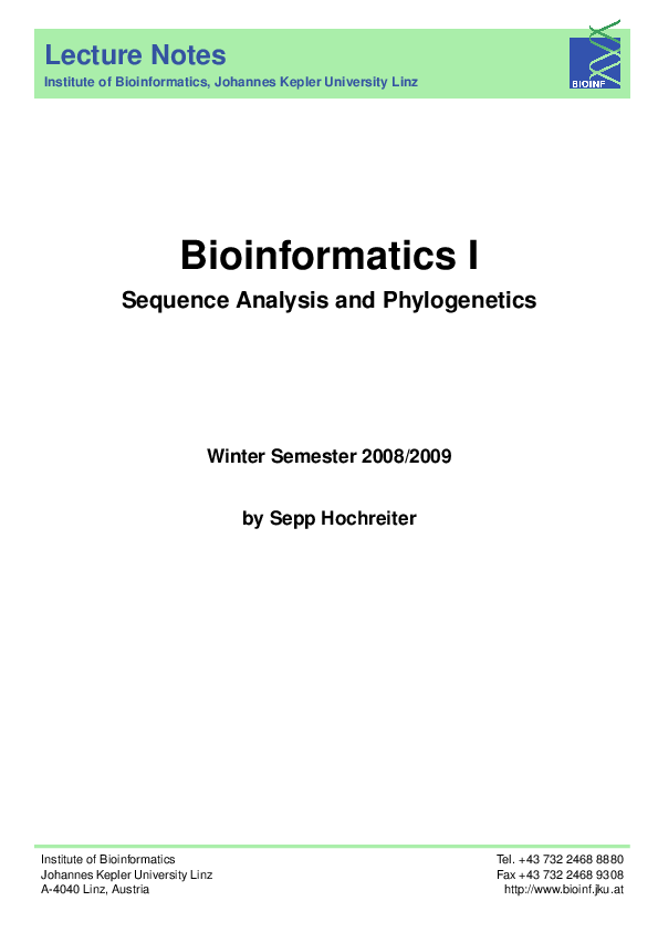 (PDF) Bioinformatics I Sequence Analysis and Phylogenetics Winter ...