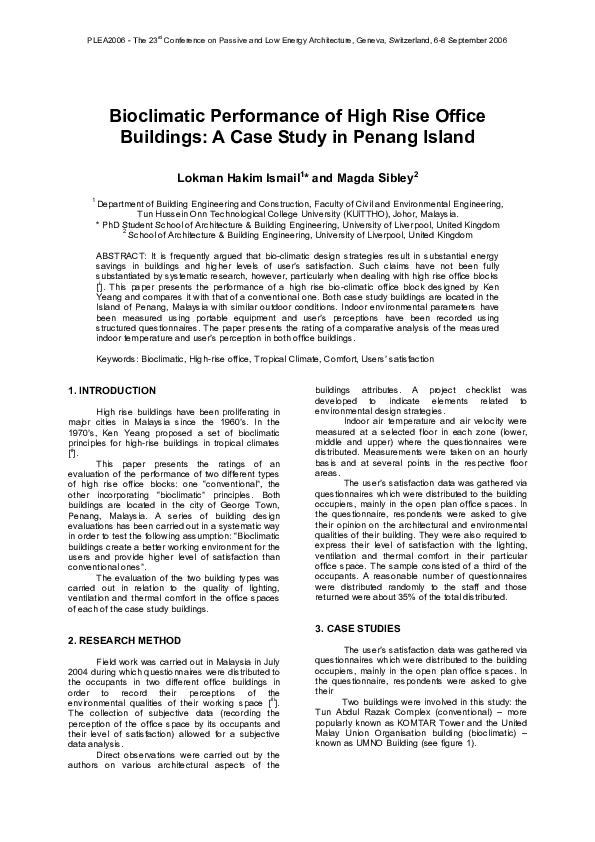 (PDF) Bioclimatic Performance of High Rise Office Buildings: A Case ...
