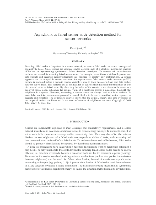 Pdf Asynchronous Failed Sensor Node Detection Method For Sensor Networks