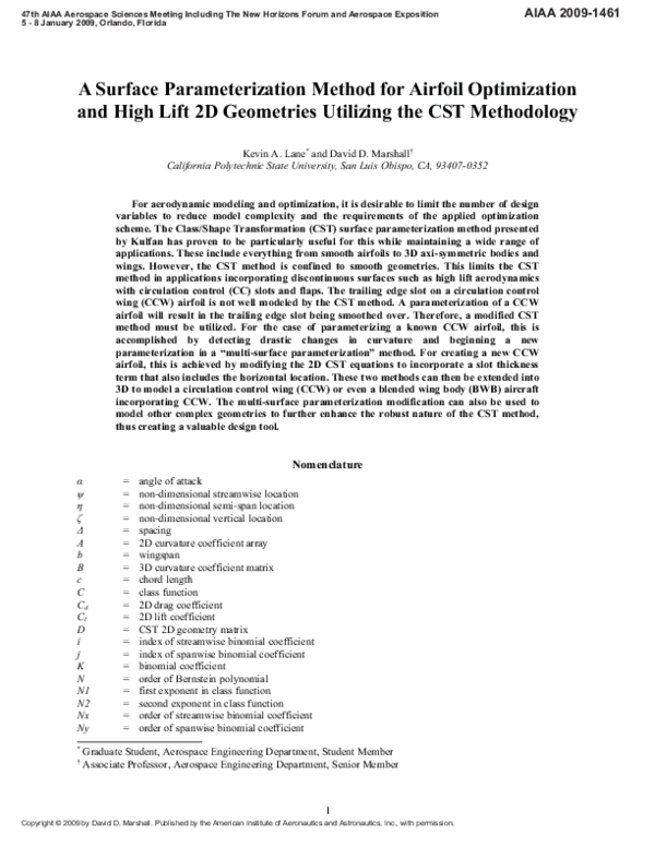 (PDF) A Surface Parameterization Method for Airfoil Optimization and High Lift 2D Geometries ...