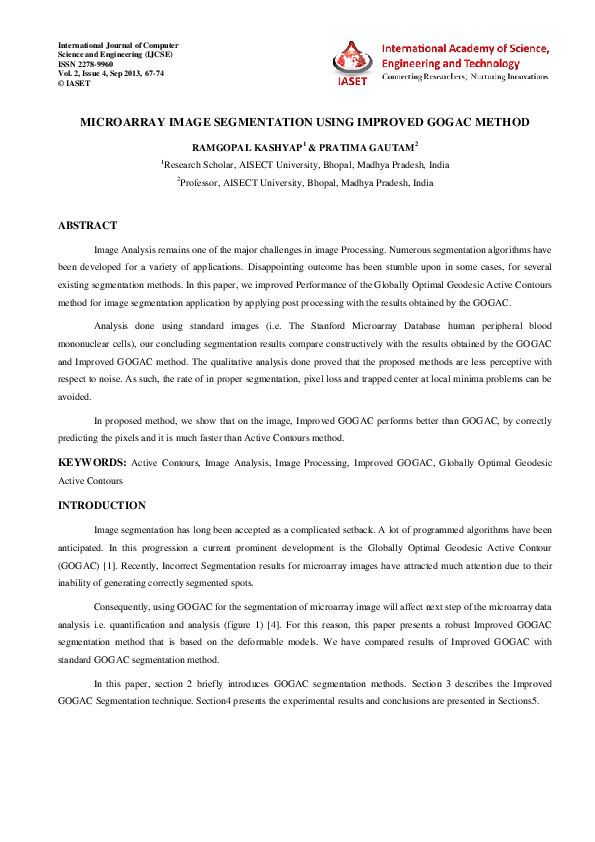 (PDF) MICROARRAY IMAGE SEGMENTATION USING IMPROVED GOGAC METHOD