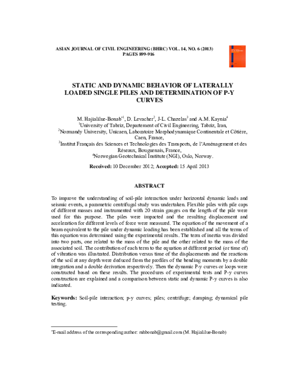 Pdf Static And Dynamic Behavior Of Laterally Loaded Single Piles And