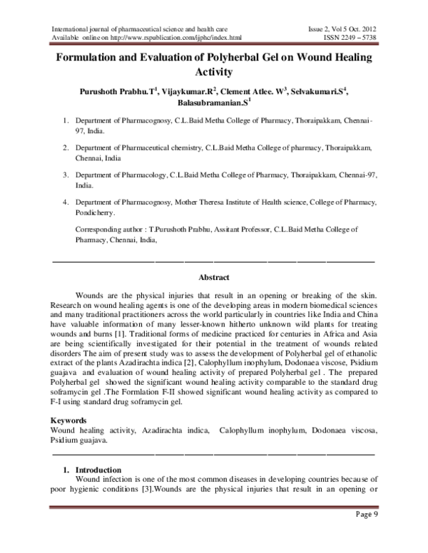 (PDF) Formulation and Evaluation of Polyherbal Gel on Wound Healing ...