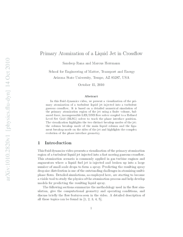 (PDF) Primary Atomization of a Liquid Jet in Crossflow