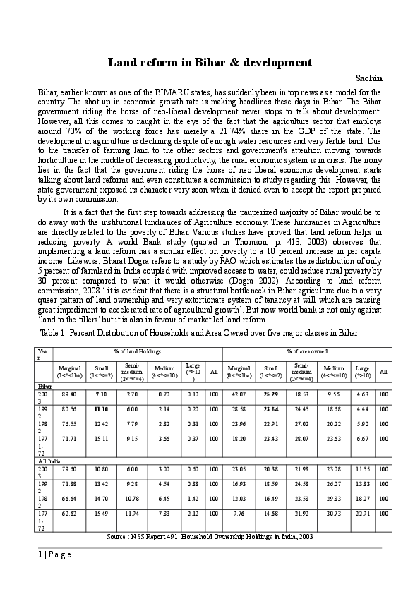 (DOC) Land reform and development in Bihar