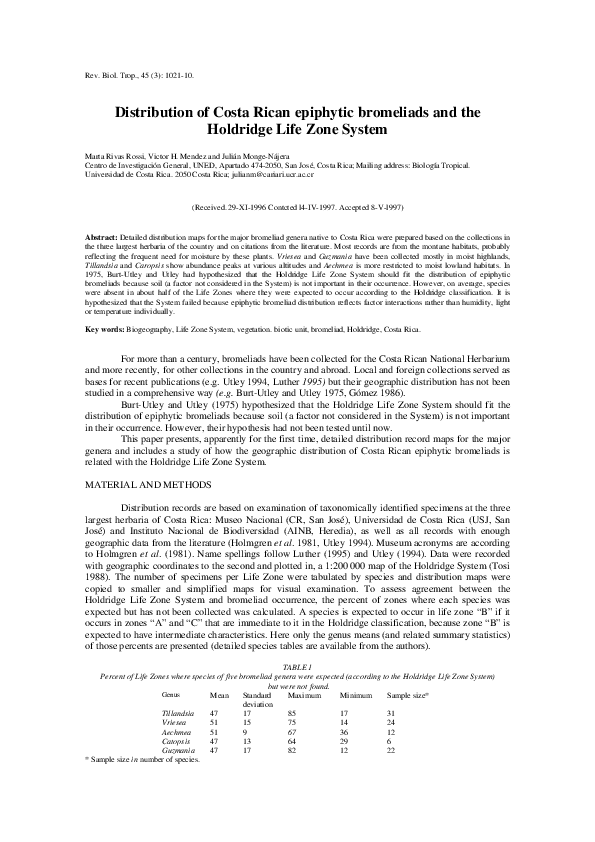 (PDF) Distribution of Costa Rican epiphytic bromeliads and the ...