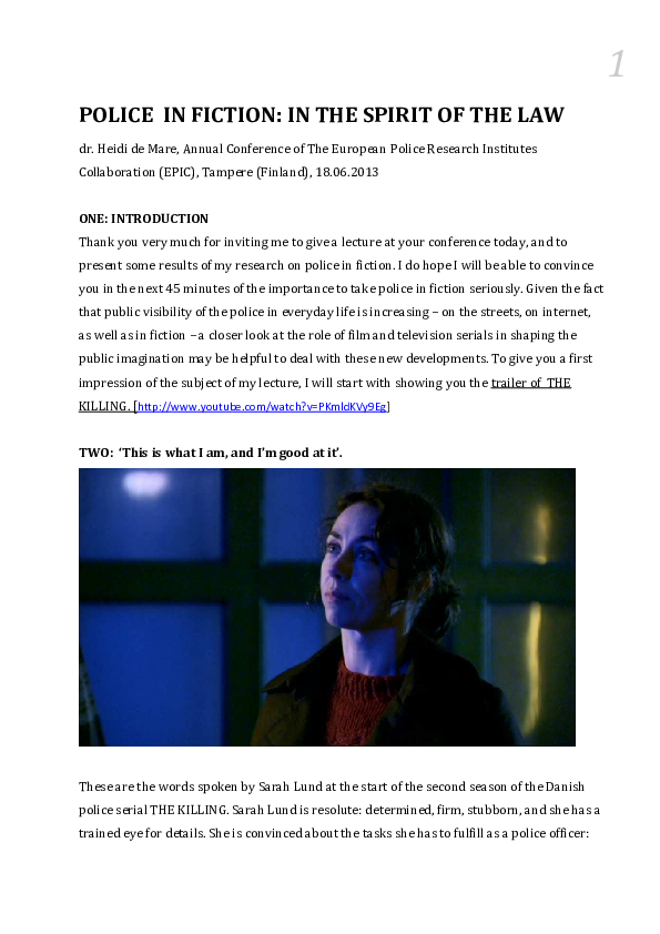 (PDF) 2013 - 'LECTURE, Police in Fiction: in the Spirit of the Law’